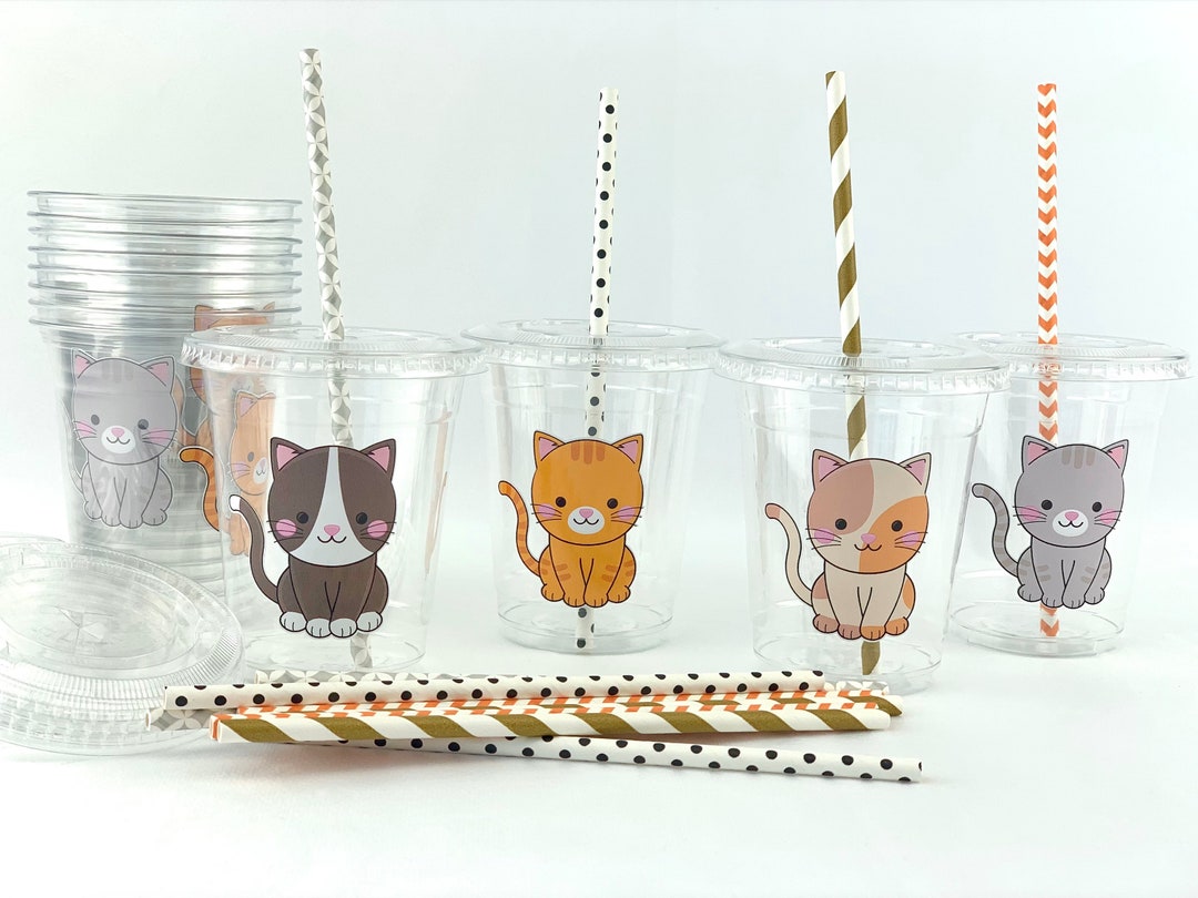 Cat Themed Party Cups, Kids Birthday Decor, Disposable Drinkware, Favor ...