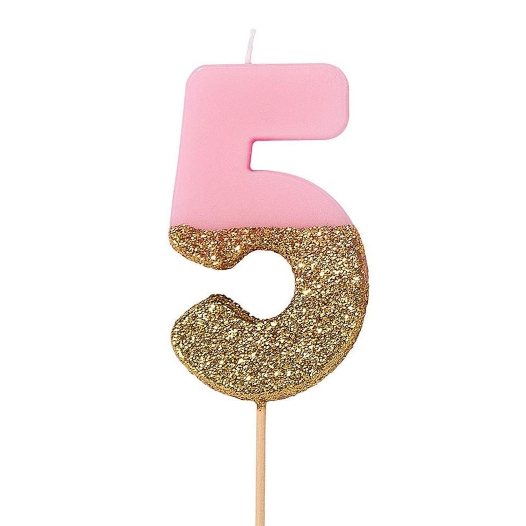Number Five Candle - Age 5, Birthday Candle, Pink and Gold, Five Candle ...