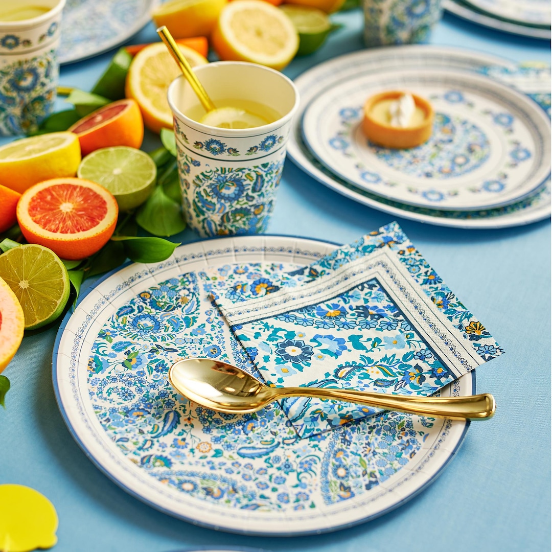 Blue Floral Dinner Plates - Floral Baby Shower, Spring Birthday ...