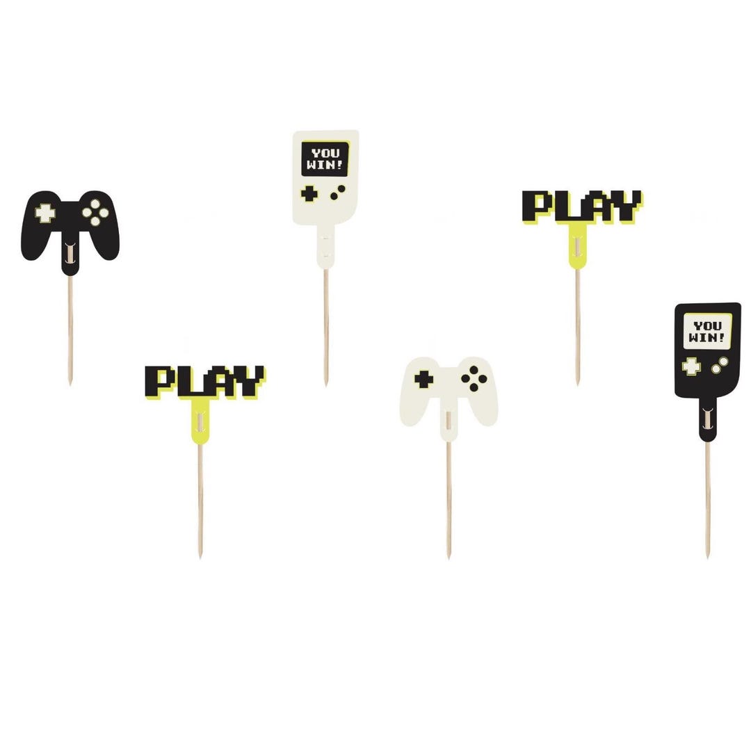 Video Game Cake Toppers 6ct - Gaming Birthday Decorations, Video Game ...