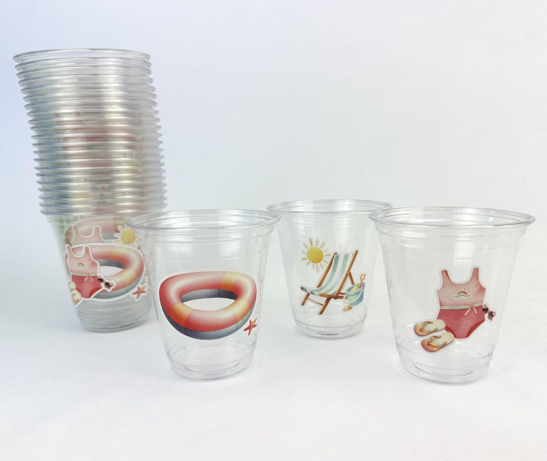 Pool Party Cups 24ct 12oz Plastic Cups Flip Flops Floatie Lounge Chair ...