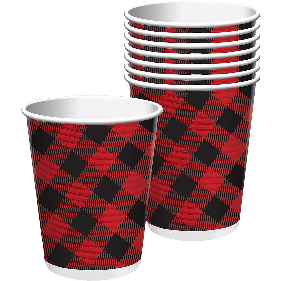 Buffalo Plaid Coffee Cups With Lids - Buffalo Plaid Party Supplies ...