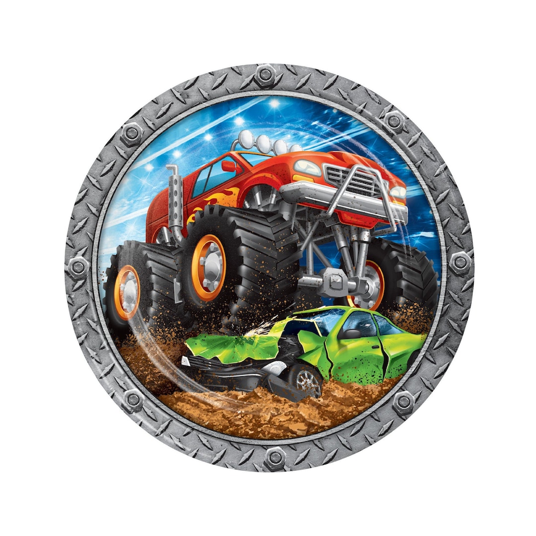 Monster Truck Plates - Monster Truck Birthday, Birthday Plates, Monster ...