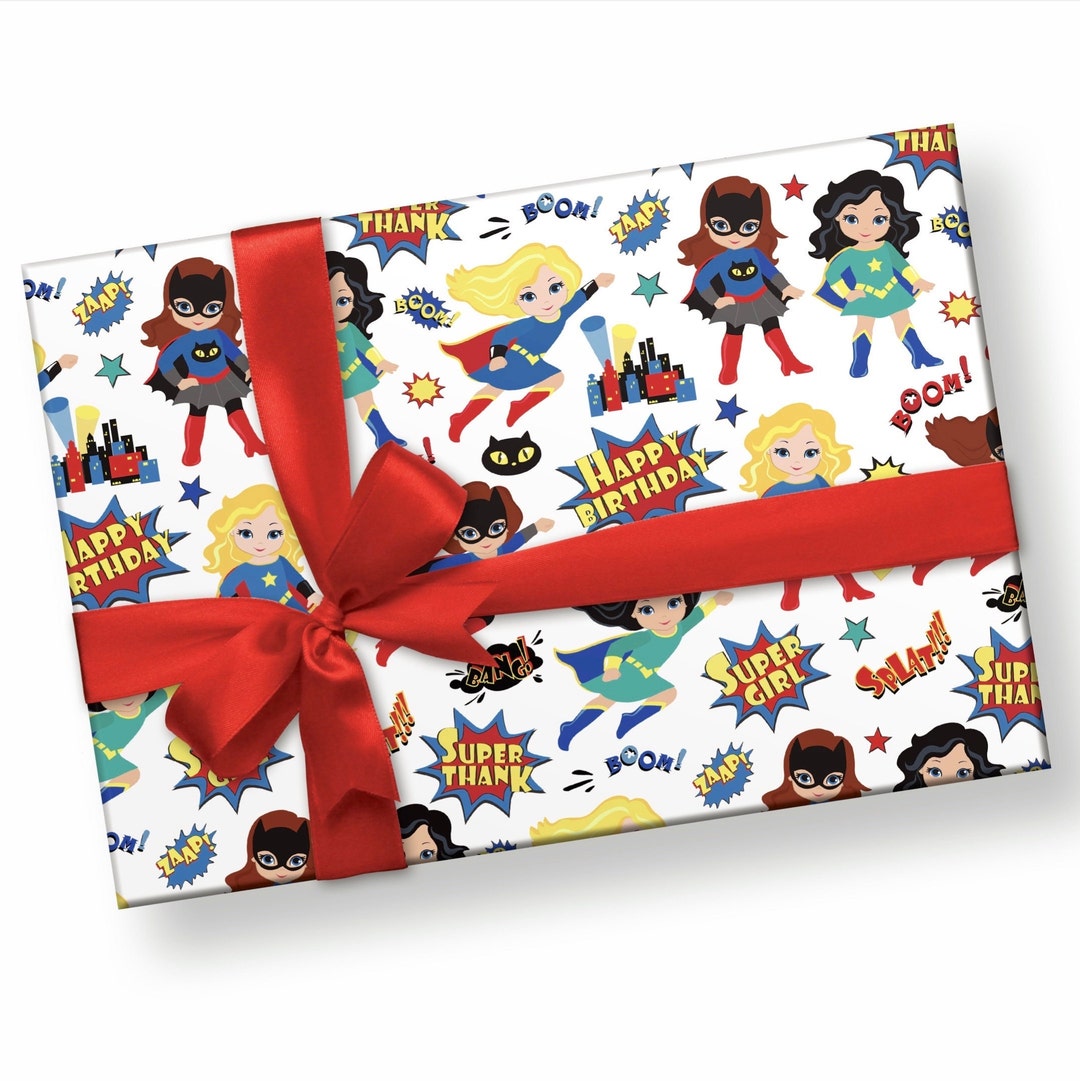 Superhero Girl Gift Wrap - Wrapping Paper, Superhero Birthday, Present ...