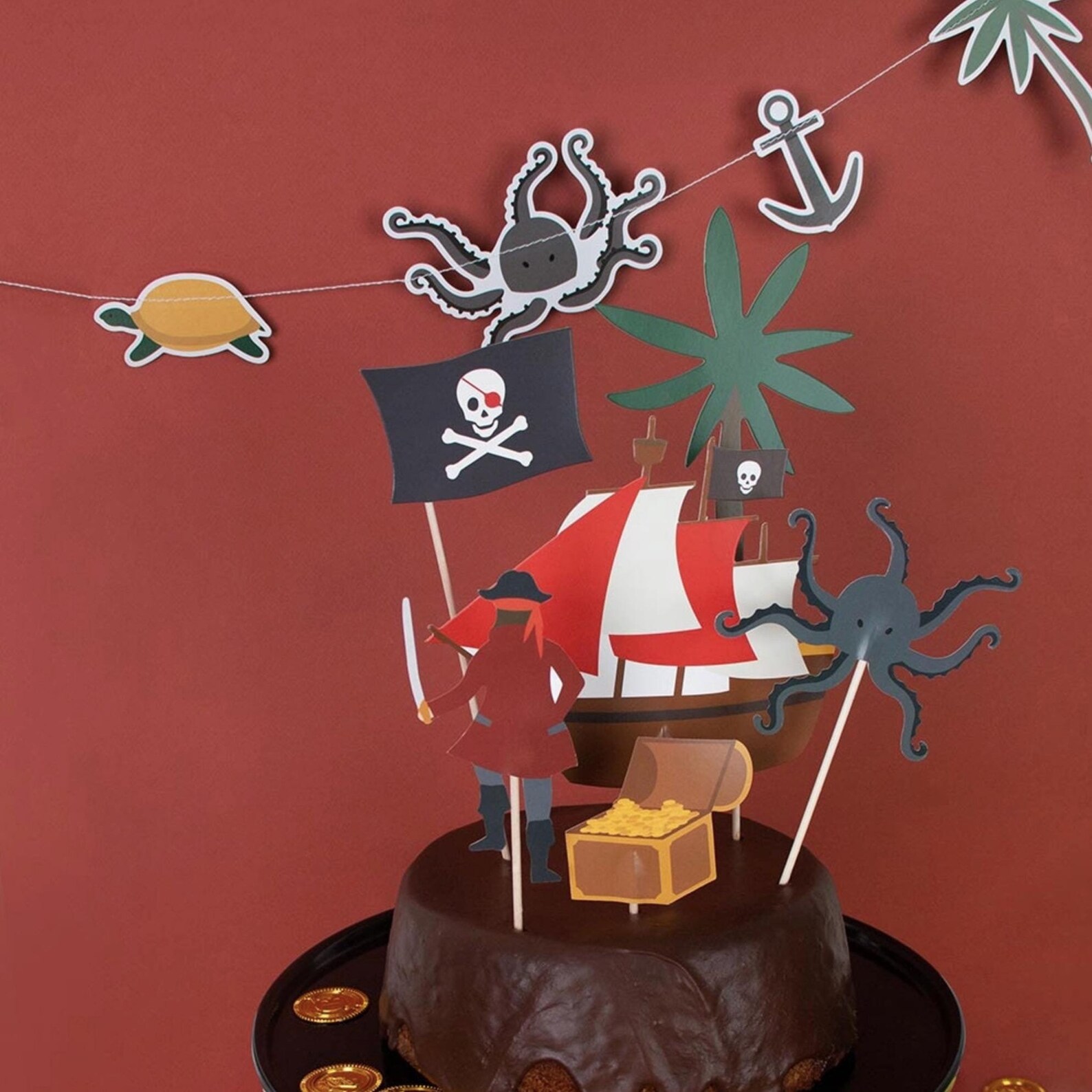 Pirate Cake Toppers - Pirate Birthday Decorations, Skull Party Supplies ...