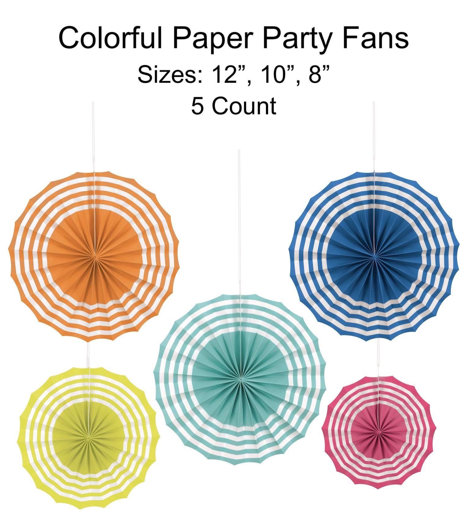 Striped Paper Fan Decorations 5ct Hanging Party Fans in Bright Colors ...