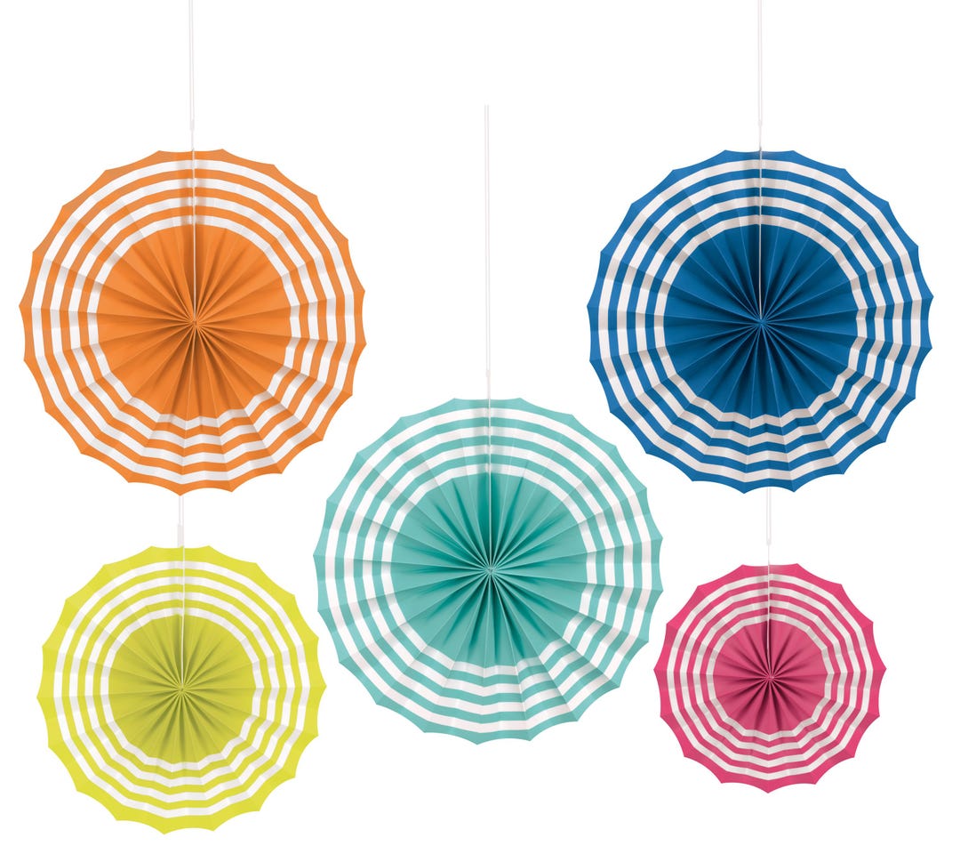 Striped Paper Fan Decorations 5ct Hanging Party Fans in Bright Colors ...