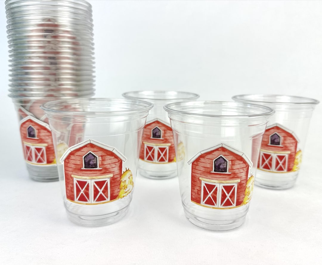 Farm Theme Party Cups 24ct 12oz Red Barn & Haystack Cups Barnyard ...
