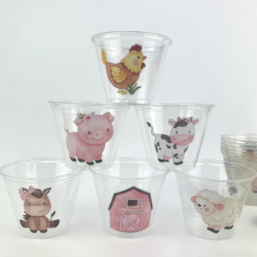 Pink Farm Party Snack Cups 12ct - Barnyard Birthday Decorations, Pink ...