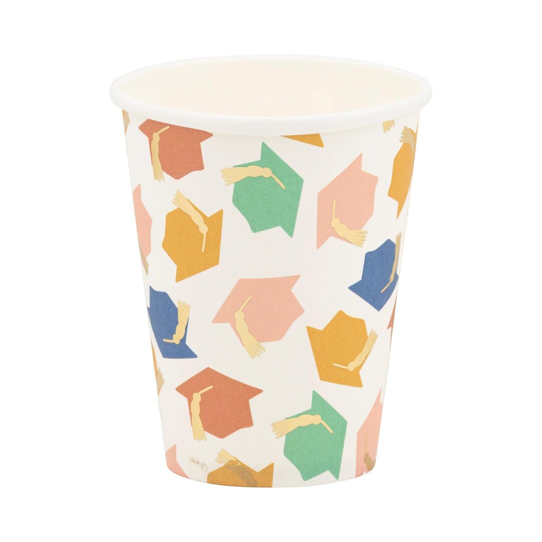 Kids Graduation Cups - 12 Oz Colorful Paper Cups With Gold Foil ...