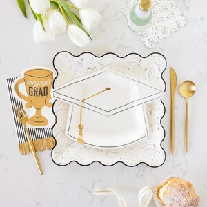 White Graduation Cap Plates 8ct – Shaped Paper Plates for Graduation ...