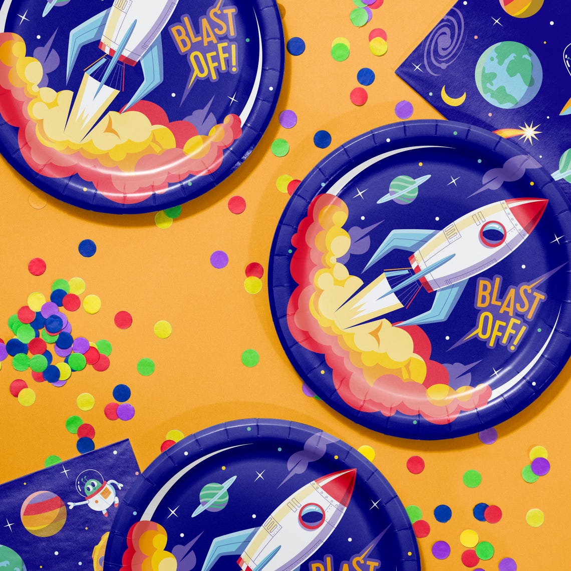 8ct Rocket Ship Paper Plates – 9" Outer Space Birthday Party Plates ...