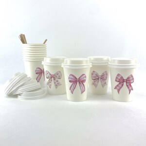 Pink Bow Paper Drink Cups - Hearts & Stripes, Sweetheart Birthday ...