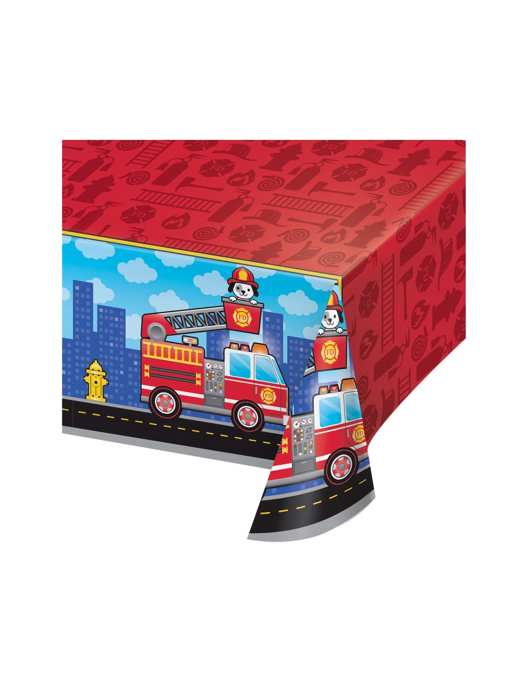 Firetruck Party Tablecloth - Firefighter Birthday Party, Firefighter ...