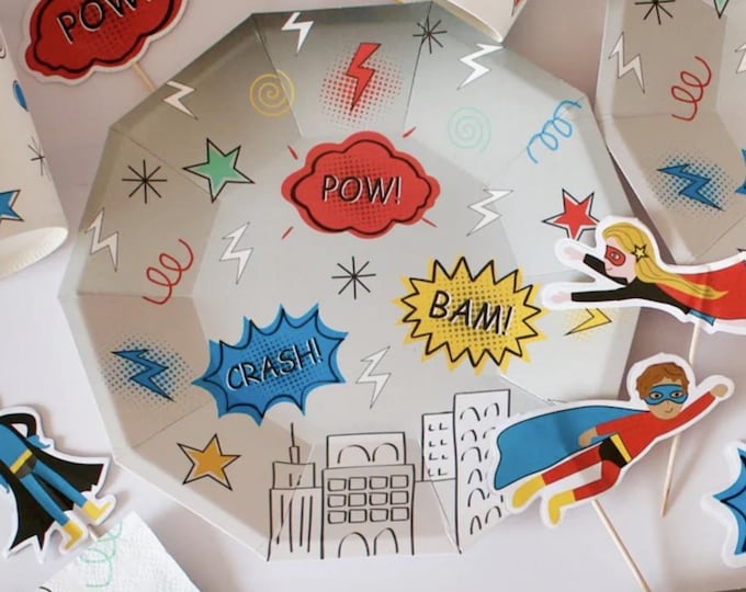 Superhero Party Plates - Superhero Birthday Decor, Comic Book Baby ...