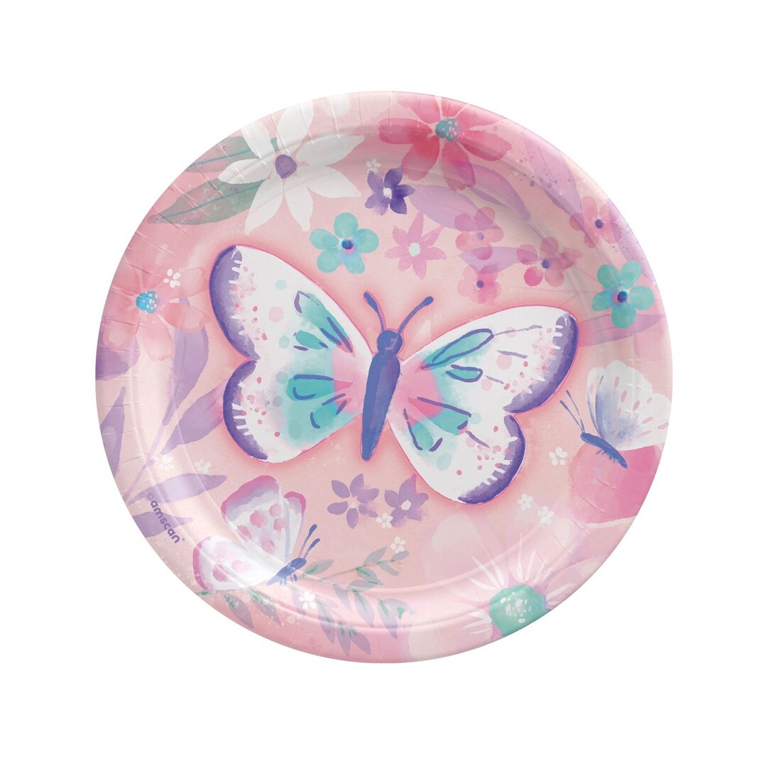 Pink Butterfly Paper Cake Plates, Butterfly Birthday Decorations ...