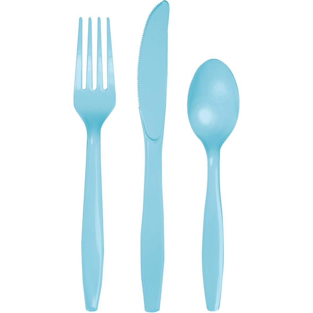Pastel Blue Plastic Cutlery - 72 Set Light Blue Disposable Utensils ...
