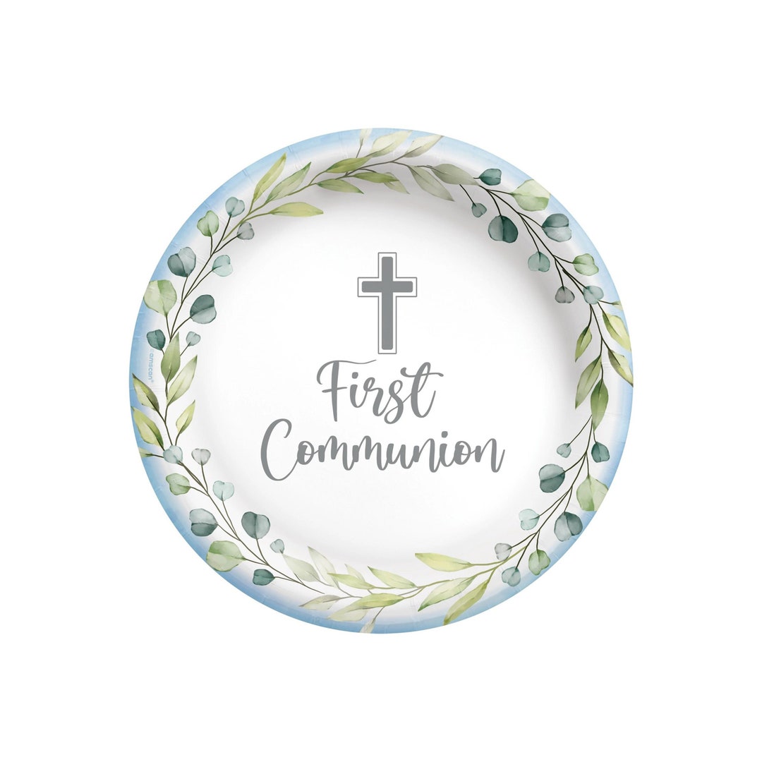 Blue First Communion Plates 20ct, Paper Cake Plates, Disposable Plates ...