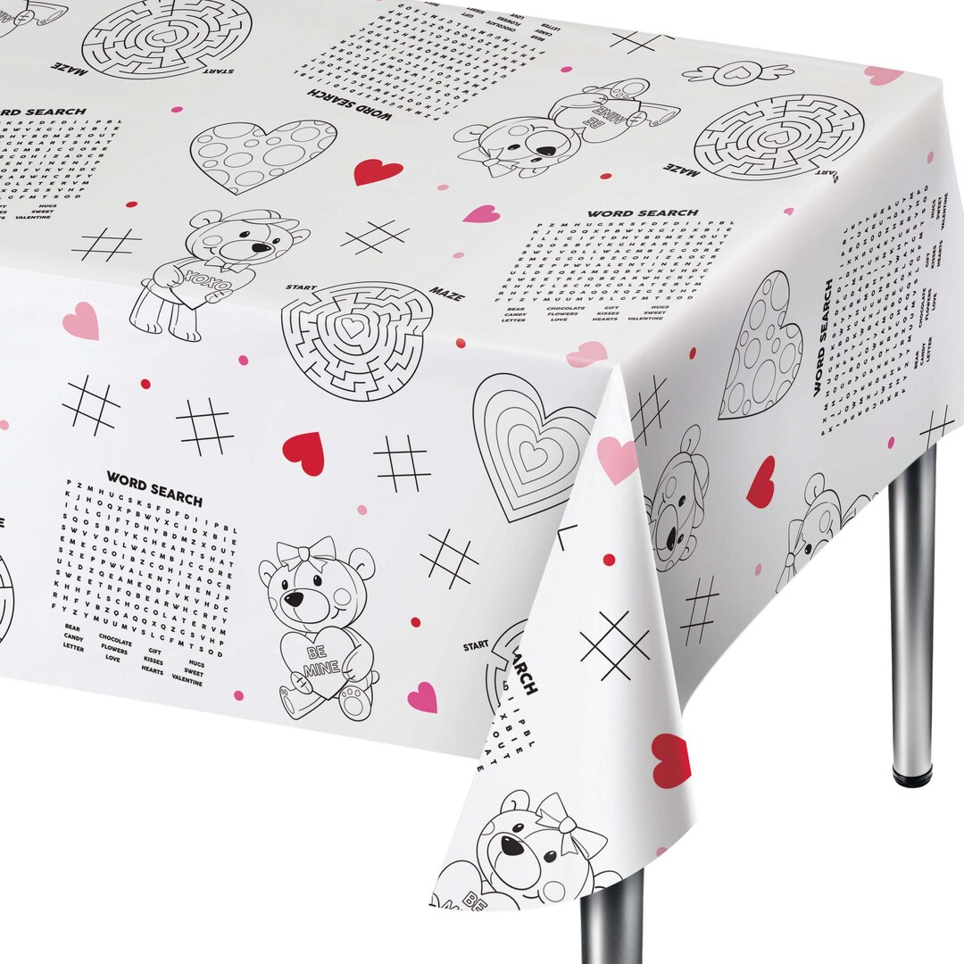 Valentine's Day Tablecloth - Kids Valentines Day Activity, Coloring ...
