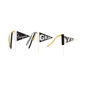 Mini Graduation Felt Pennant Set 3ct – Black & White Cake Toppers for ...