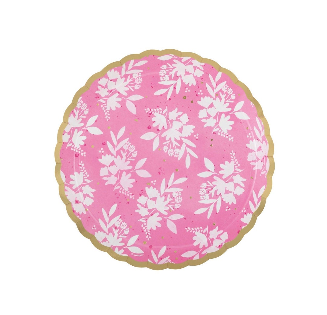 Pink Floral Party Plates - Garden Birthday Decorations, Tea Party ...