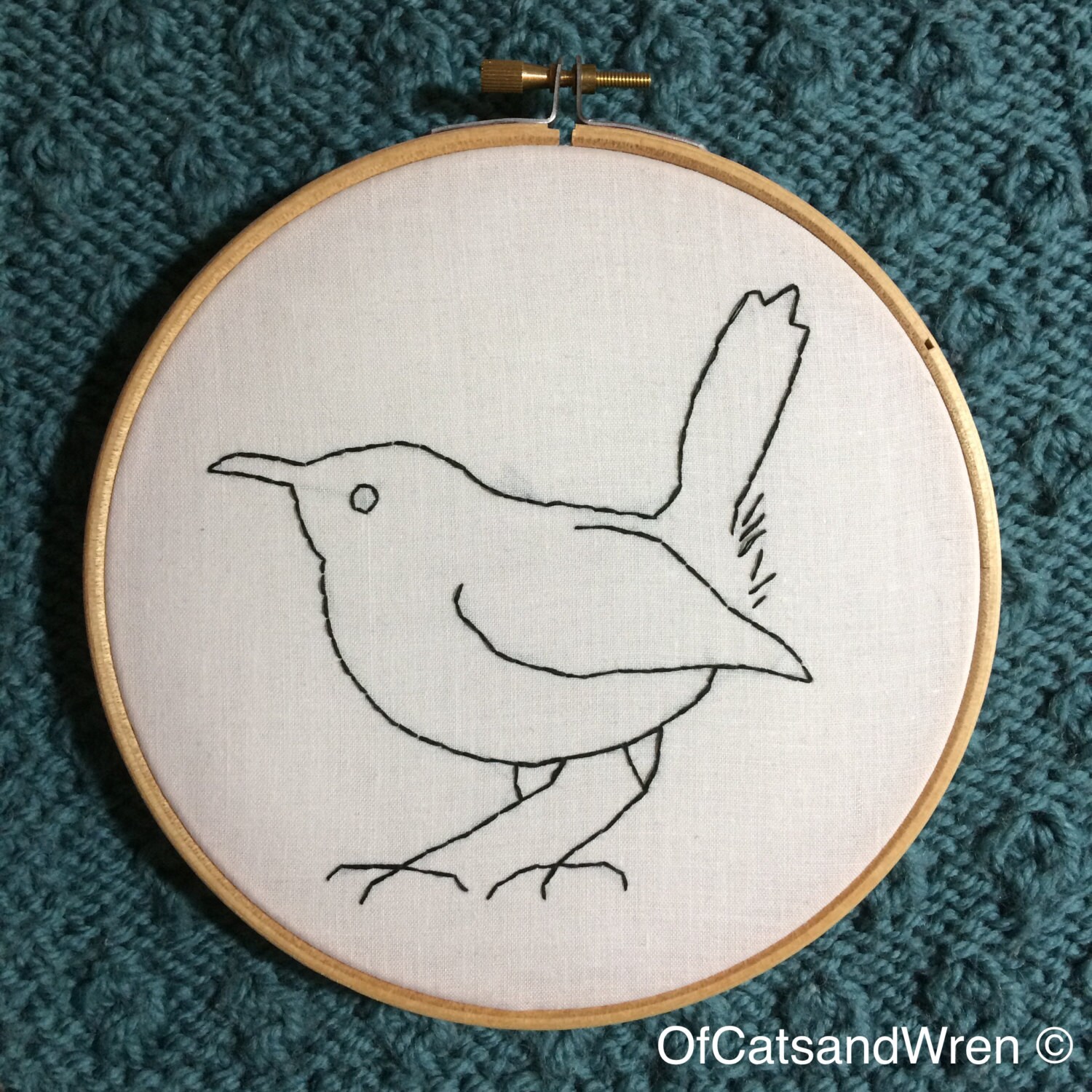 Wren - Embroidered Simple Line Drawing - Original Bird Fabric Artwork ...