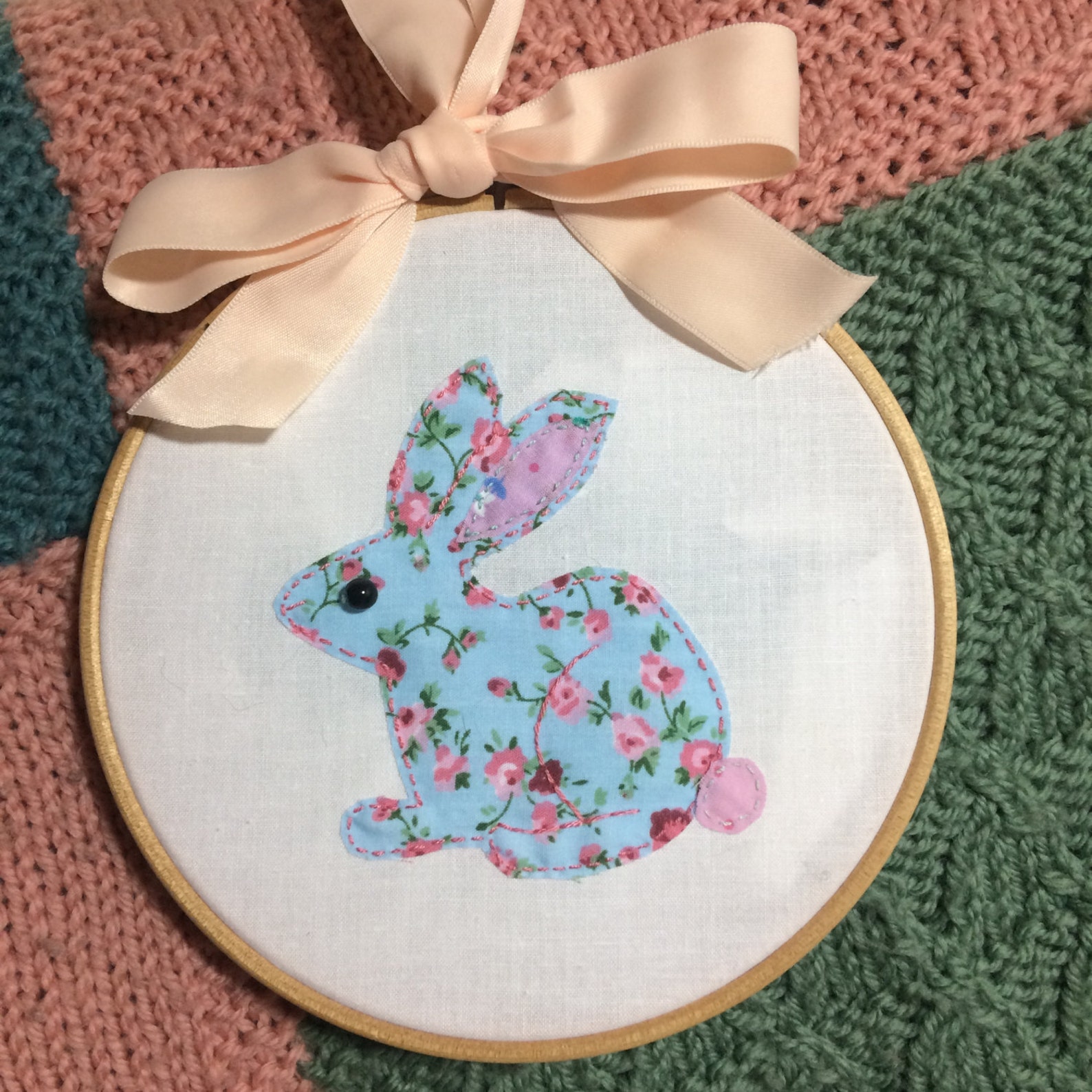 Rabbit Hand Embroidered on Vintage Style Fabric, in Wood Embroidery ...