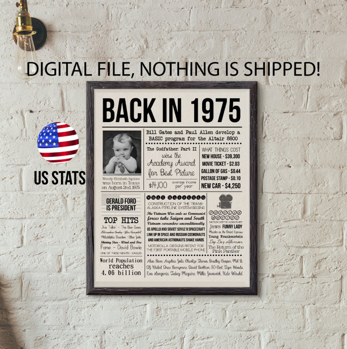 Back in 1975 Newspaper Poster 45th Birthday Sign - Etsy UK