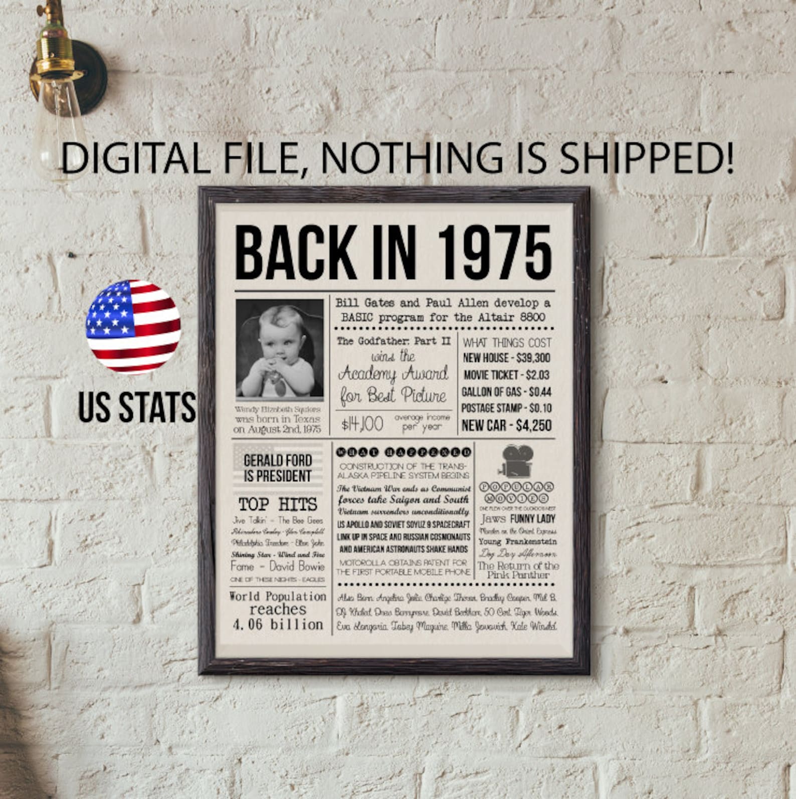 Back in 1975 Newspaper Poster 45th Birthday Sign - Etsy UK