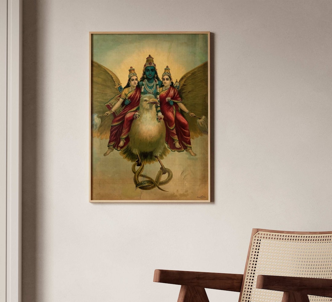 Raja Ravi Varma Vishnu Garuda Wahan Vintage Fine Print, Indian Poster ...