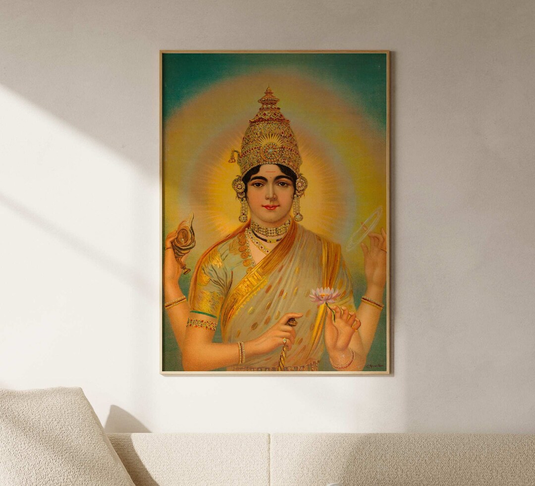 Raja Ravi Varma Indira Devi Vintage Fine Print, Indian Goddess Poster ...