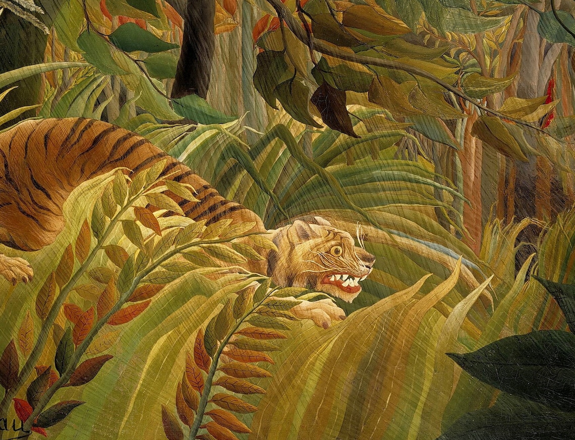 Tiger in a Tropical Storm Henri Rousseau Primative Painting, Lush ...