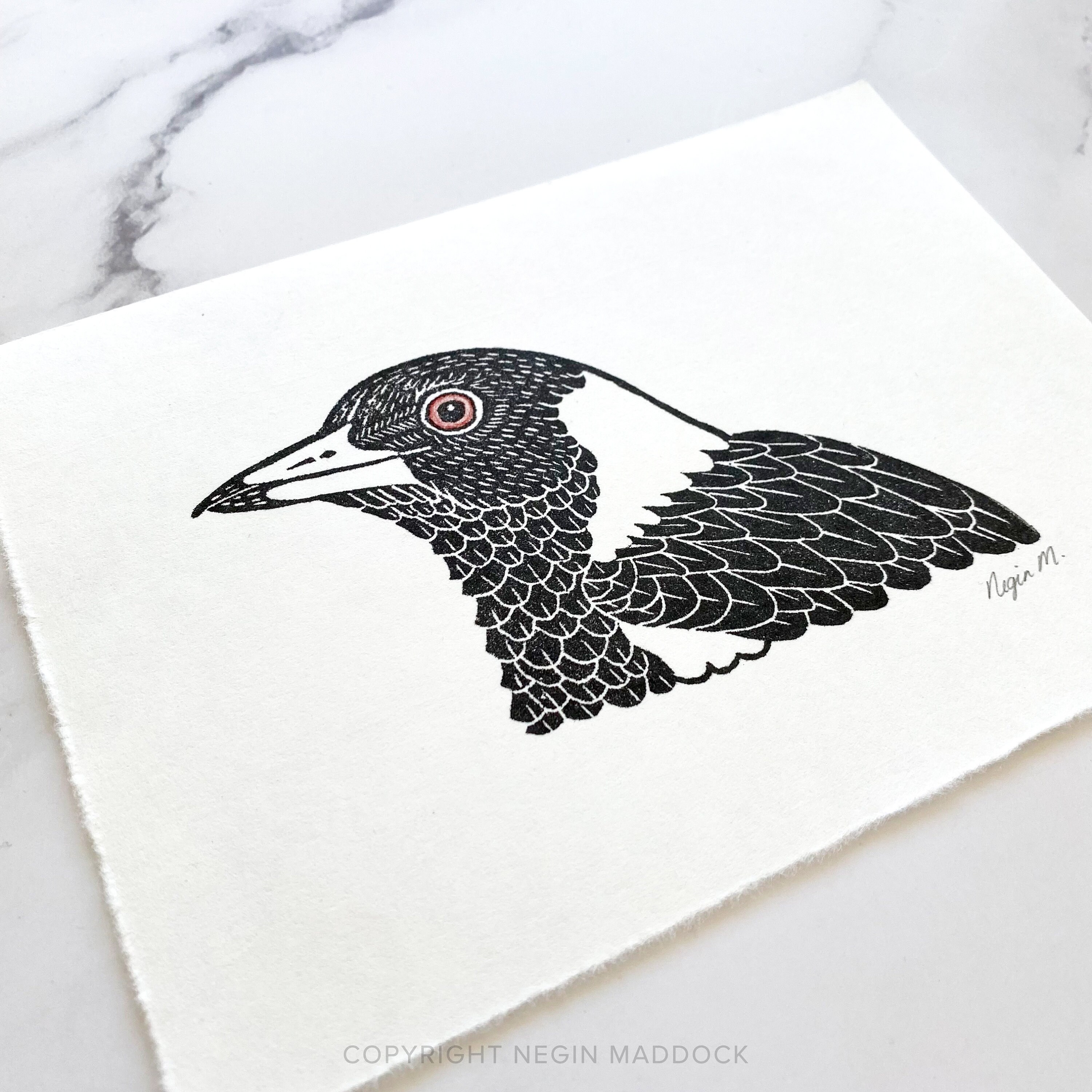 AUSTRALIAN MAGPIE BLOCK PRINT — Negin Designs