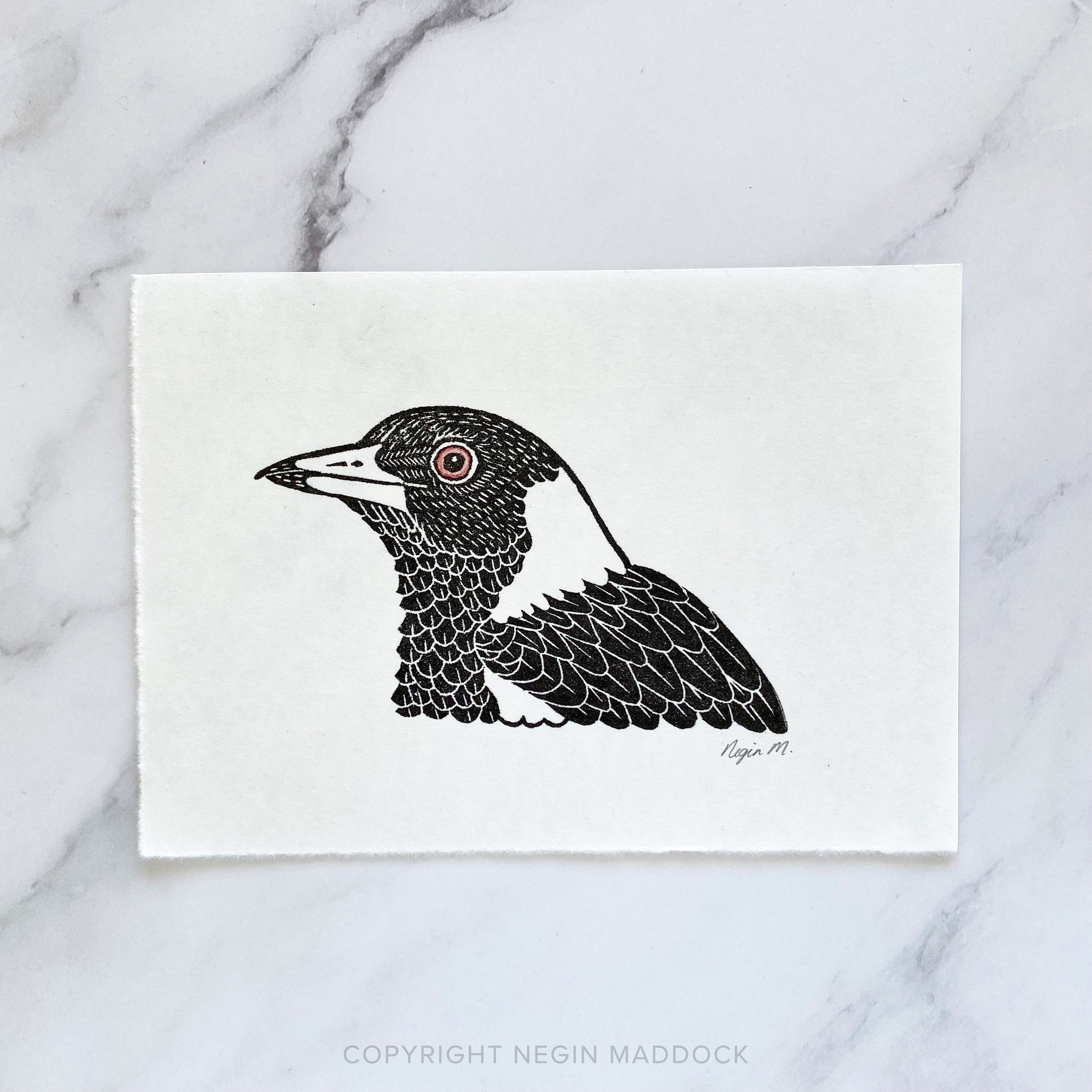AUSTRALIAN MAGPIE BLOCK PRINT — Negin Designs