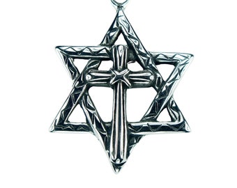 Sterling Silver Star of David With Cross Charm Pendant - Etsy