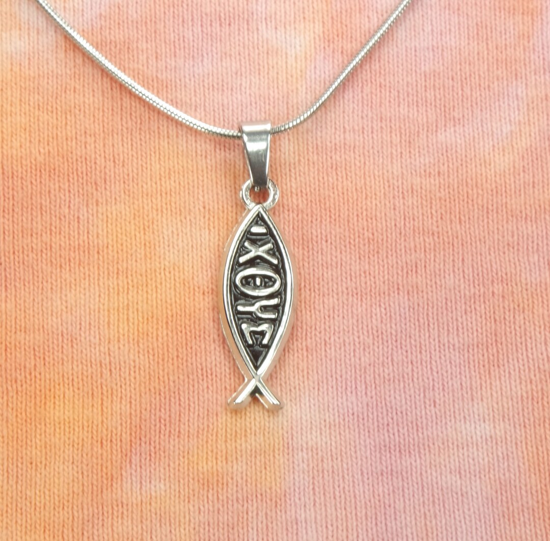 IXOYE Necklace or Earrings, Ichthus Fish Charm, Jesus Christ Son of God ...