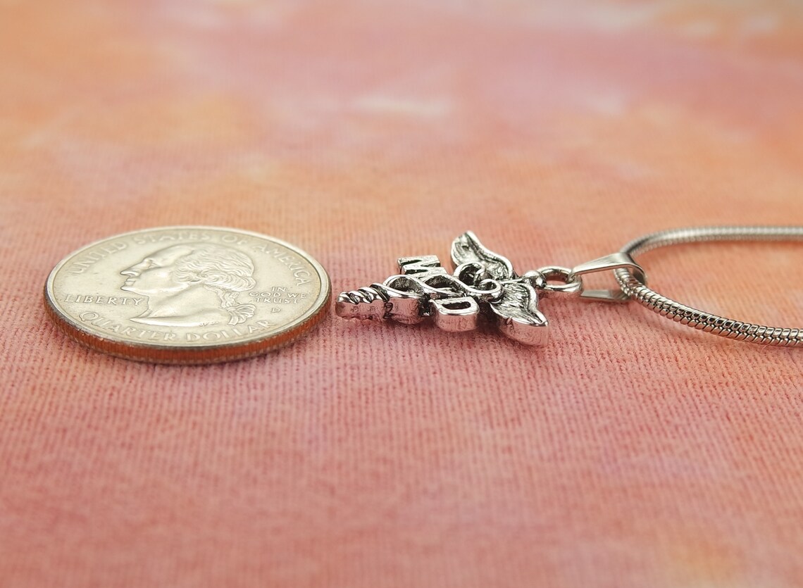 MD Necklace Medical Doctor Caduceus Charm Pendant Medallion - Etsy
