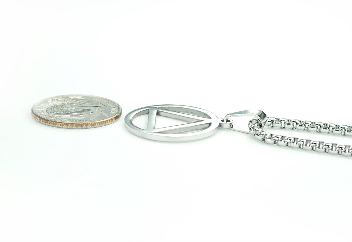 AA Necklace, 24" Box Chain, Pure Stainless Steel Sobriety Circle ...