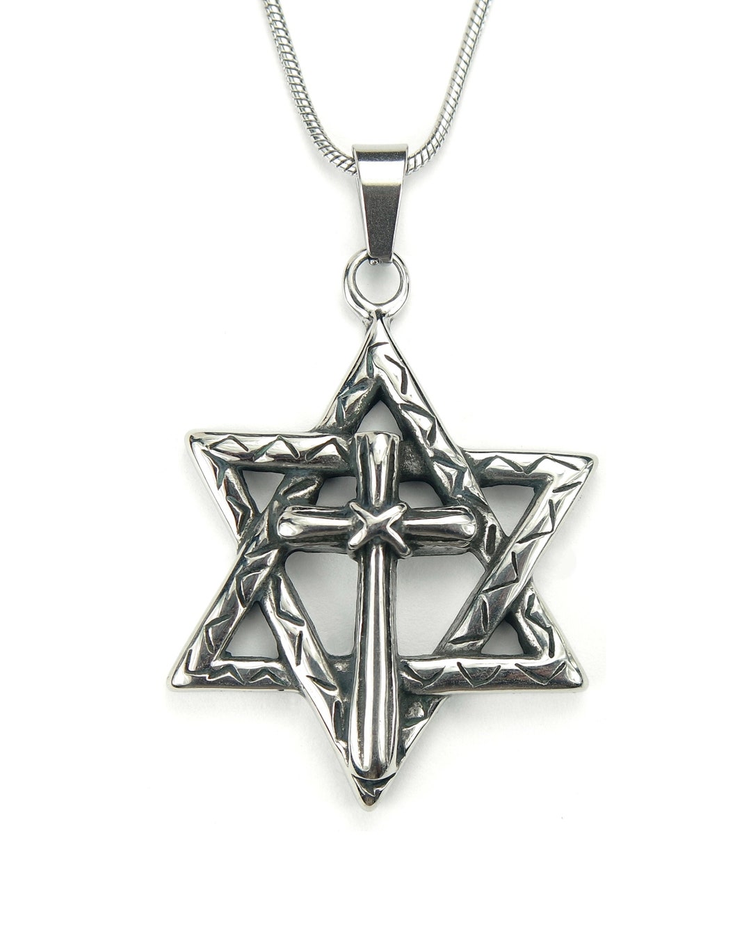 Messianic Star Cross in Star of David Necklace Jewish - Etsy
