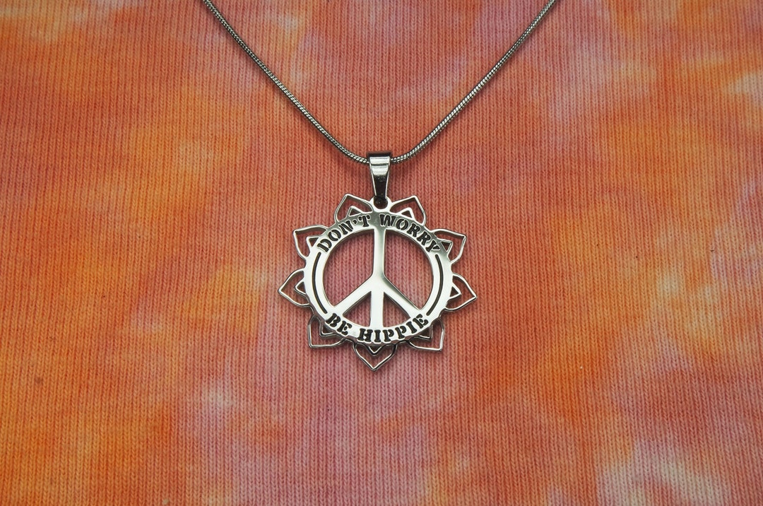 Don't Worry Be Hippie Necklace or Earrings, Waterproof Stainless Peace ...