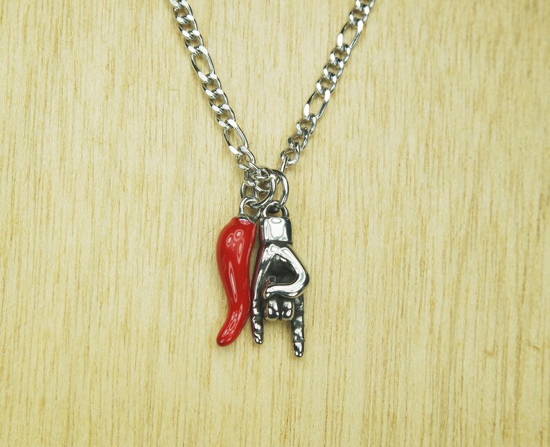 Red Cornicello and Mano Cornuto and Combo Necklace, 1" Italian Lucky ...