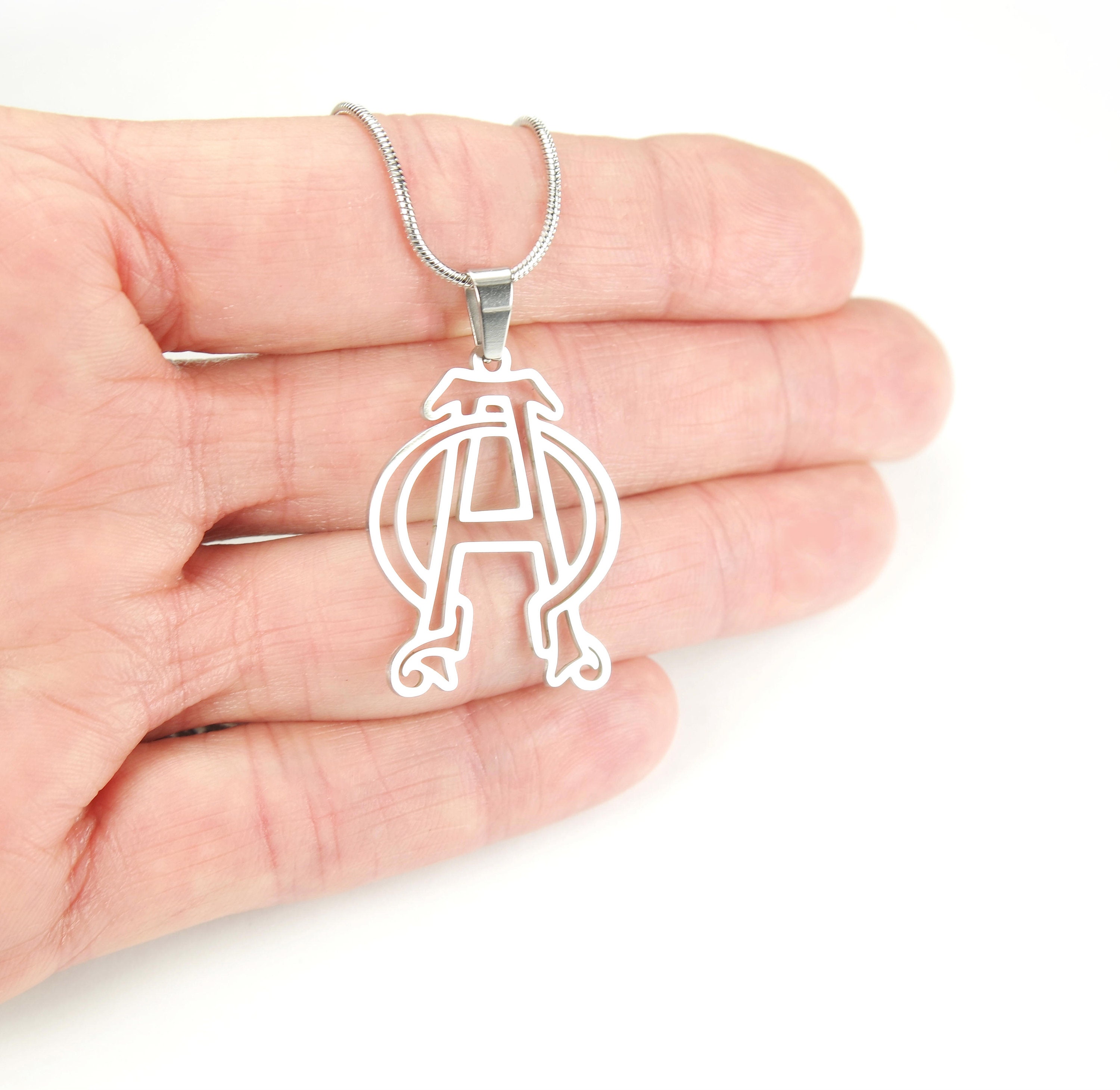 Alpha Omega Necklace, Pure 304 Stainless Steel Greek Letters Alphabet ...