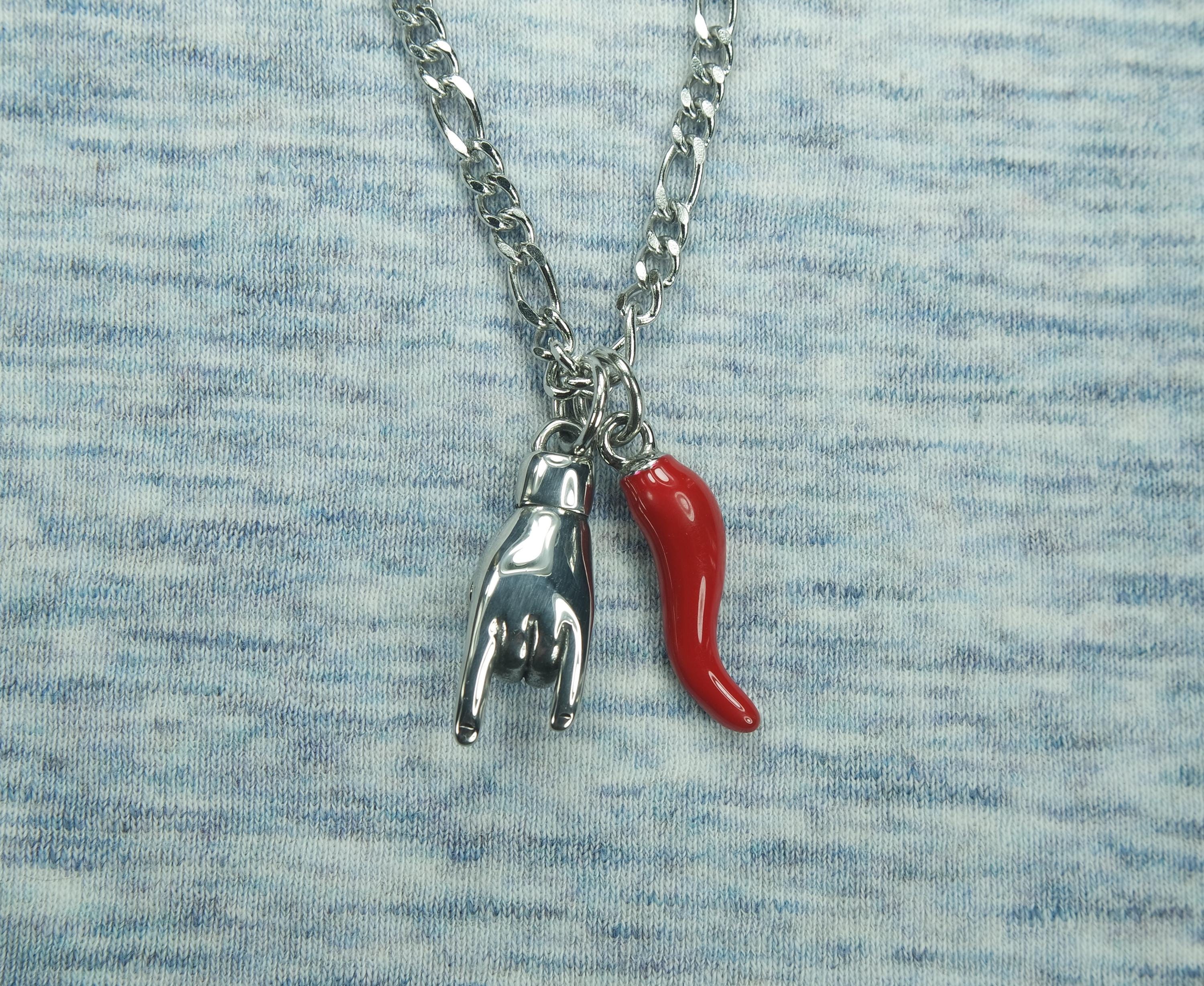 Red Cornicello and Mano Cornuto and Combo Necklace, 1" Italian Lucky ...