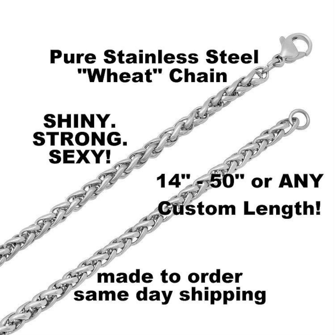 3mm Wheat Chain Necklace Pure Stainless Steel 14"-50" Long Chain or Any ...