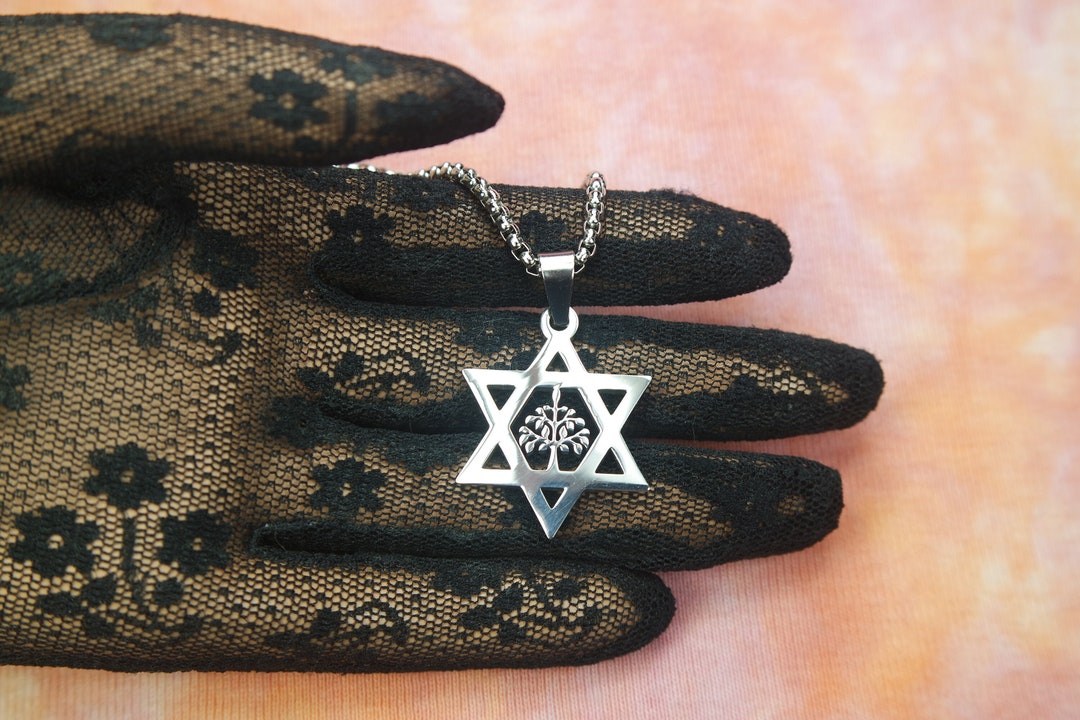 Star of David Tree of Life Necklace, Stainless Steel Magen David Jewish ...