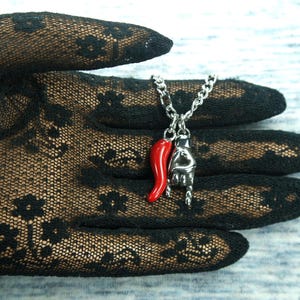 Red Cornicello and Mano Cornuto and Combo Necklace, 1" Italian Lucky ...