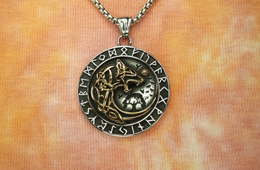 Fenrir Necklace, Norse Garmr Dire Wolf Viking Hellhound With Yggdrasil ...