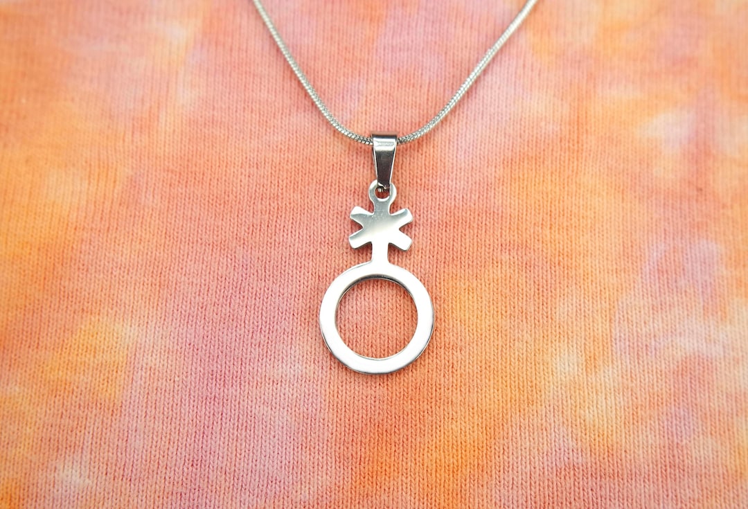 Non-binary Necklace or Earrings, Waterproof Stainless Steel Sign Charm ...