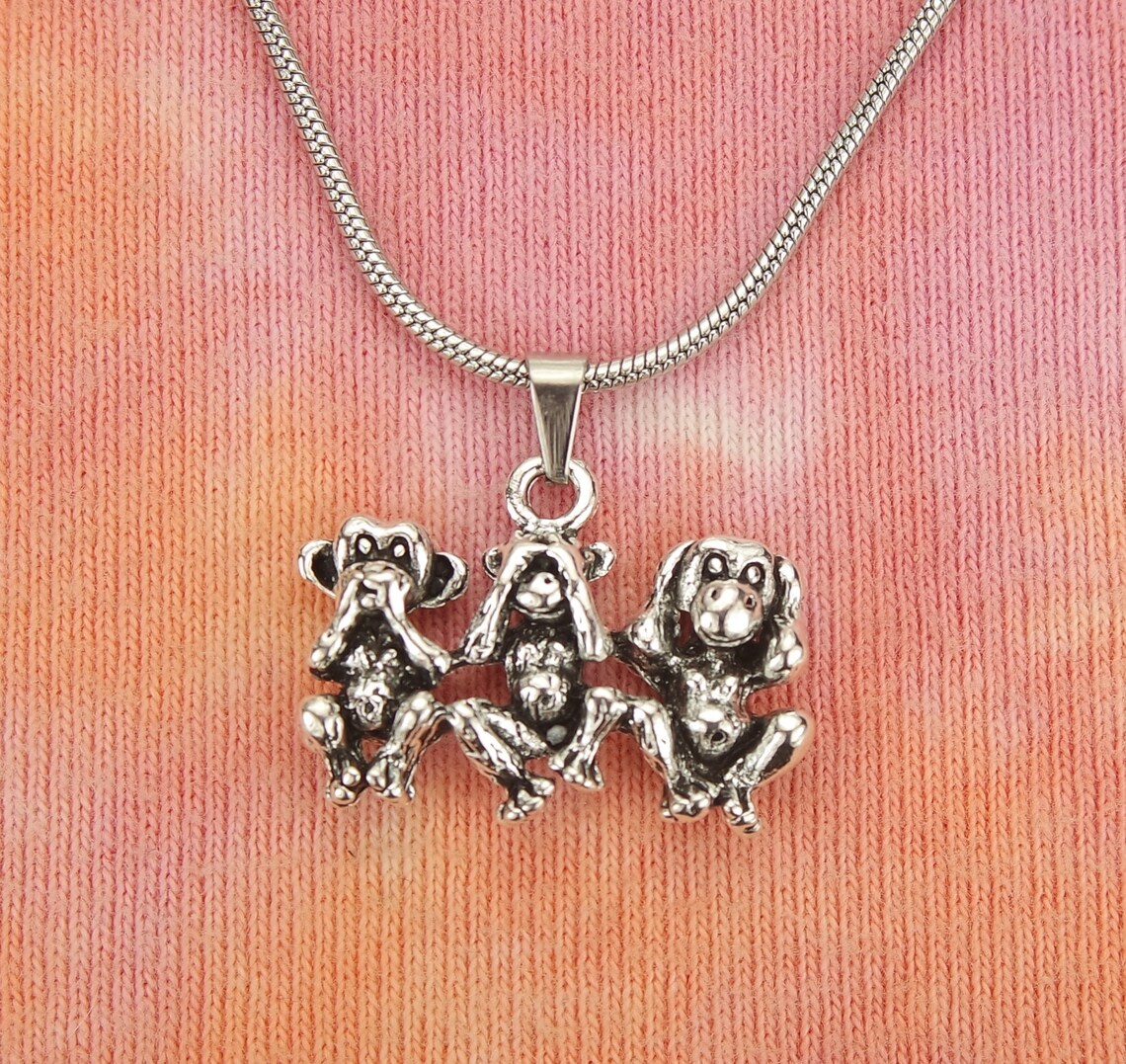 3 Three Wise Monkeys Necklace, Proverb See No Evil, Hear No Evil, Speak ...