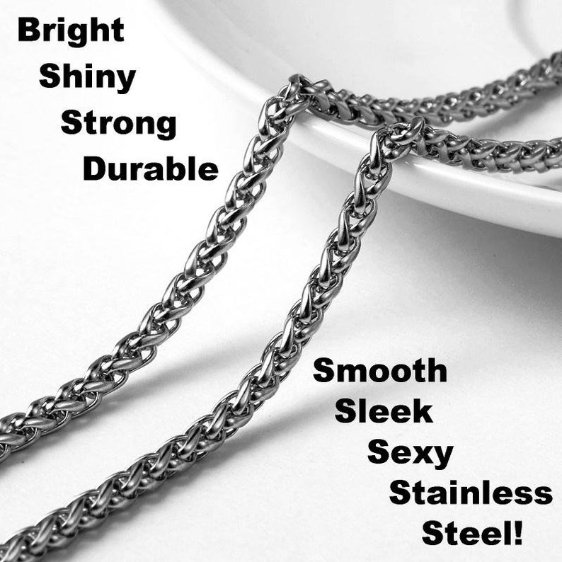 Braided WHEAT Chain Waterproof Stainless Steel Made to Order Any Custom ...